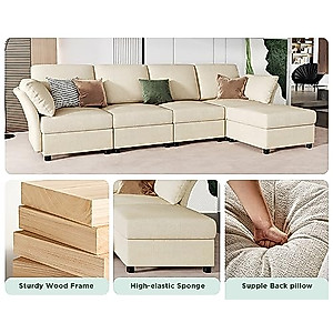 VanAcc Sectional Couch 6 Seats, Modular Sectional Sofa, Convertible Sofa in U Shape with Ottomans, Reversible Sofa Couch for Living Room, Beige Chenille