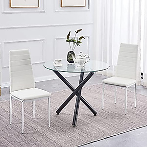 ROOIOME Round Tempered Glass Dining Table with Tripod Legs, Contemporary Round Glass Dining Table for Restaurant, Weather Resistant Round Kitchen Table Glass