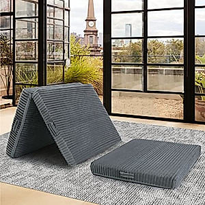 MeMoreCool Folding Mattress 4-Inch Memory Foam Foldable Mattress, Tri-Folding Mattress Futon/Camp/Travel Mattress Topper, Portable Mattress Floor Bed Couch for Guest, Cushion & Floor Mattress 2 in 1