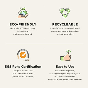 ECOAND Brown Kraft Paper Tape, 2” x 43 Yards, Writable Non-Coated Surface for Masking, Sealing, and Packaging Use, Eco-Friendly and Recyclable, Easy-to-Tear (Non-Printed)