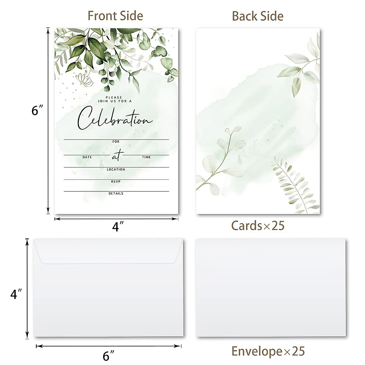 25 Wedding Reception Invitation, Bridal Shower Fill-in Invites Cards, Engagement Invitations with Envelopes, Beautiful and Minimalist Wedding Planning Supplies (JY083)