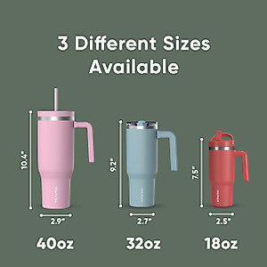 Hydrapeak Voyager 40 Oz Stainless Steel Tumbler with Handle, Insulated Water Bottle With Straw & Lid, Cupholder Friendly Reusable Travel Mug (Sage Leaf)