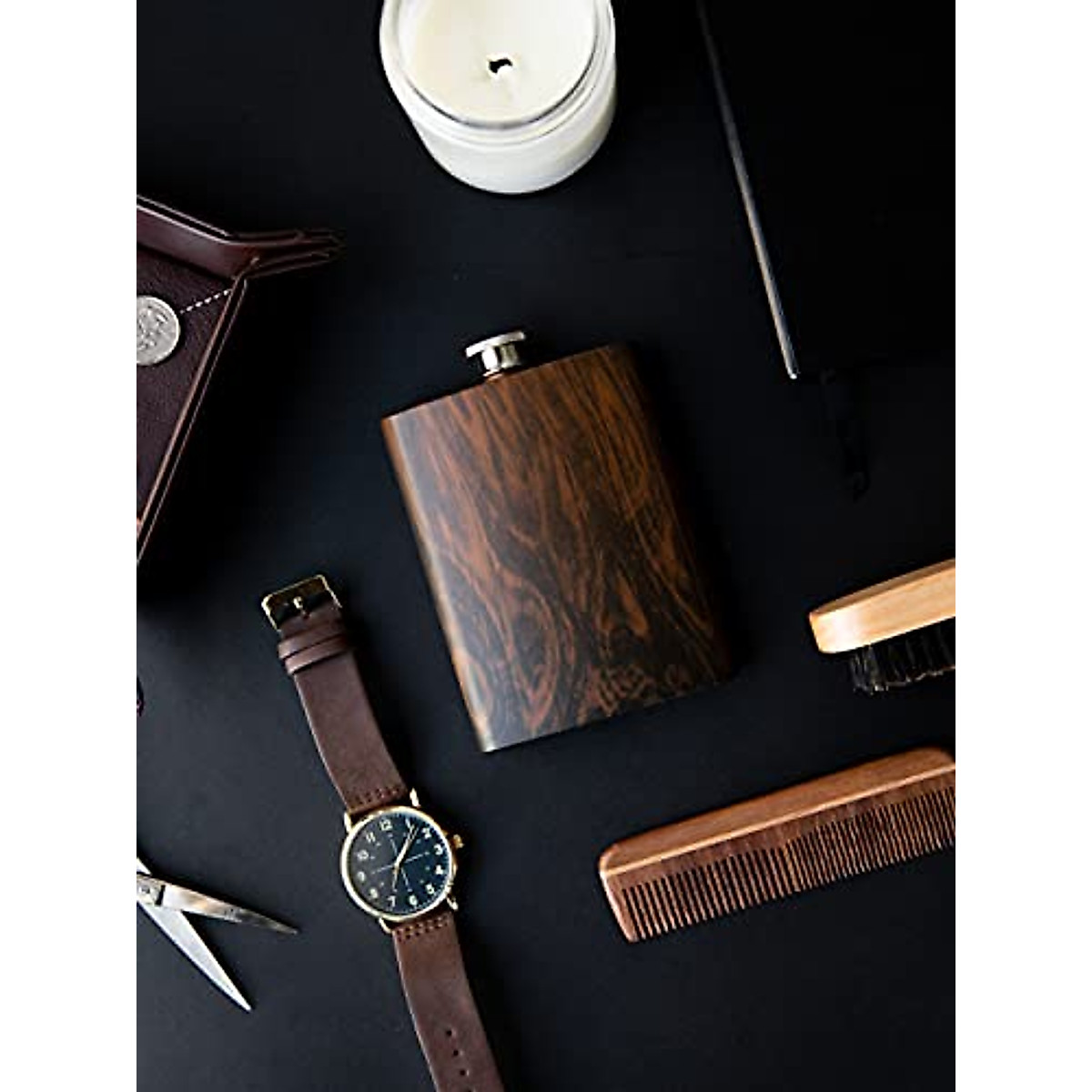 SoBoho 8oz Stainless Steel Walnut Flask - Box Includes Flask, Funnel, and Shot Glasses - Perfect for Groomsmen Gifts, Groomsmen Proposal Box, Best Man Gifts for Wedding - Groomsmen Flask Set