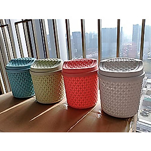 Mini Trash Can for Desk Desktop with Lid Bathroom Table Top Blue Garbage Can Small Waste Basket