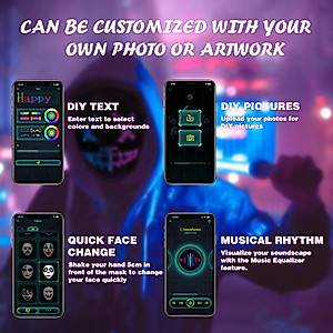 Depointer Life Led Mask with Rechargeable Bluetooth-compatible App Controlled, Customizable Shining Mask, Lighted Face Transforming Mask, unisex-child