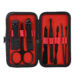 8pcs Manicure Set, Stainless Steel Material High Hardness Mens Grooming Kit, Eyebrow Scissors Nail Clipper Acne Needle Pedicure Kit, for Trim Nail Edge