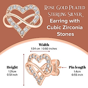 Sash & Soph Infinity Heart Cubic Zirconia Earrings Studs, Brilliant Heart Earrings for Women, 925 sterling Silver Stud Earrings for Women, Sterling Silver Silver, Cubic Zirconia