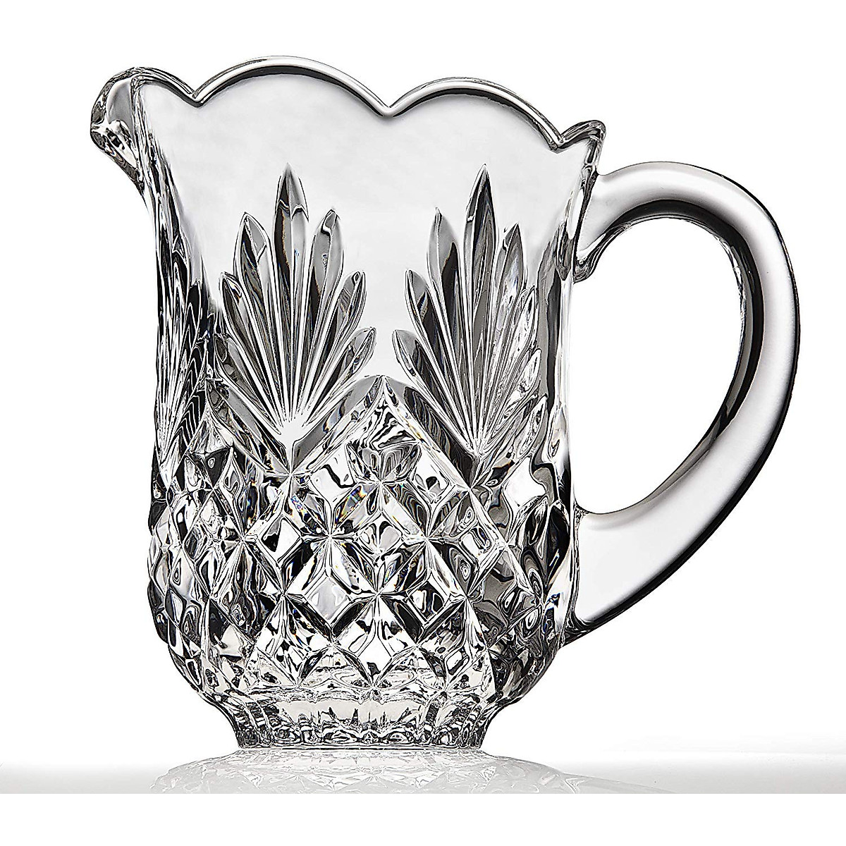 Elegant Crystal Pitcher Drinkware Set with 4 Crystal highball Tumblers, Beautiful Jug with handle and Spout for Chilled Beverage Homemade Juice, Iced Tea or Water