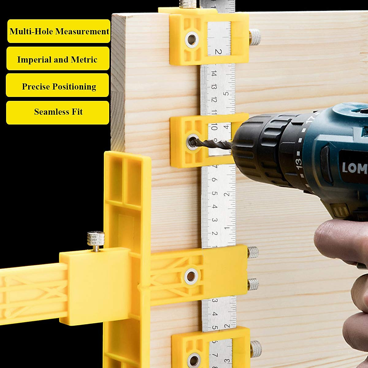 Cabinet Pull Template Hardware Jig, Punch Locator Drill Guide Wood Drilling Doweling Tool for Door and Drawer Handle Knob, Adjustable Pull Installation Template Tool for Drilling Holes on Wood Drill