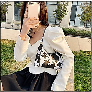 Cow Print Shoulder Purse for Women, Retro Classic Clutch HandBag Zipper (Cow Print)