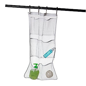 Parliky 6 Bathroom Accessories White Shower Organizer Bag Hanging Mesh Pockets Shower Organizer