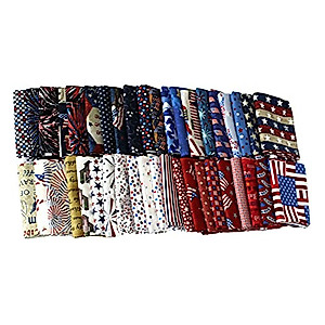 10 Fat Quarters - Assorted Patriotic American USA 4th of July America Stars and Stripes Americana Quilters Cotton Fabric Bundle