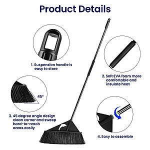Silkyhose Heavy Duty Broom, Outdoor Broom with 51" Long Handle&Thicken Stiff Bristle, Street Sanitation Broom for Sweeping Weeds,Leaves Household Broom Cleaning Indoor Kitchen