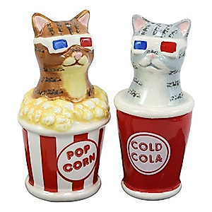 Ebros Funky Cats With Cinema 3D Glasses Sitting In Soda Pop Cup And Popcorn Tub At The Movies Salt And Pepper Shakers Set Ceramic Figurines Party Kitchen Tabletop Cat Decor Collectible