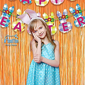 Orange Tinsel Curtain Party Backdrop - GREATRIL Foil Fringe Curtain Party Streamers for Fall/Thanksgiving Day/Birthday/Doorway/Easter/Coco Theme/Halloween/Day of The Dead Party Decorations 2 Packs