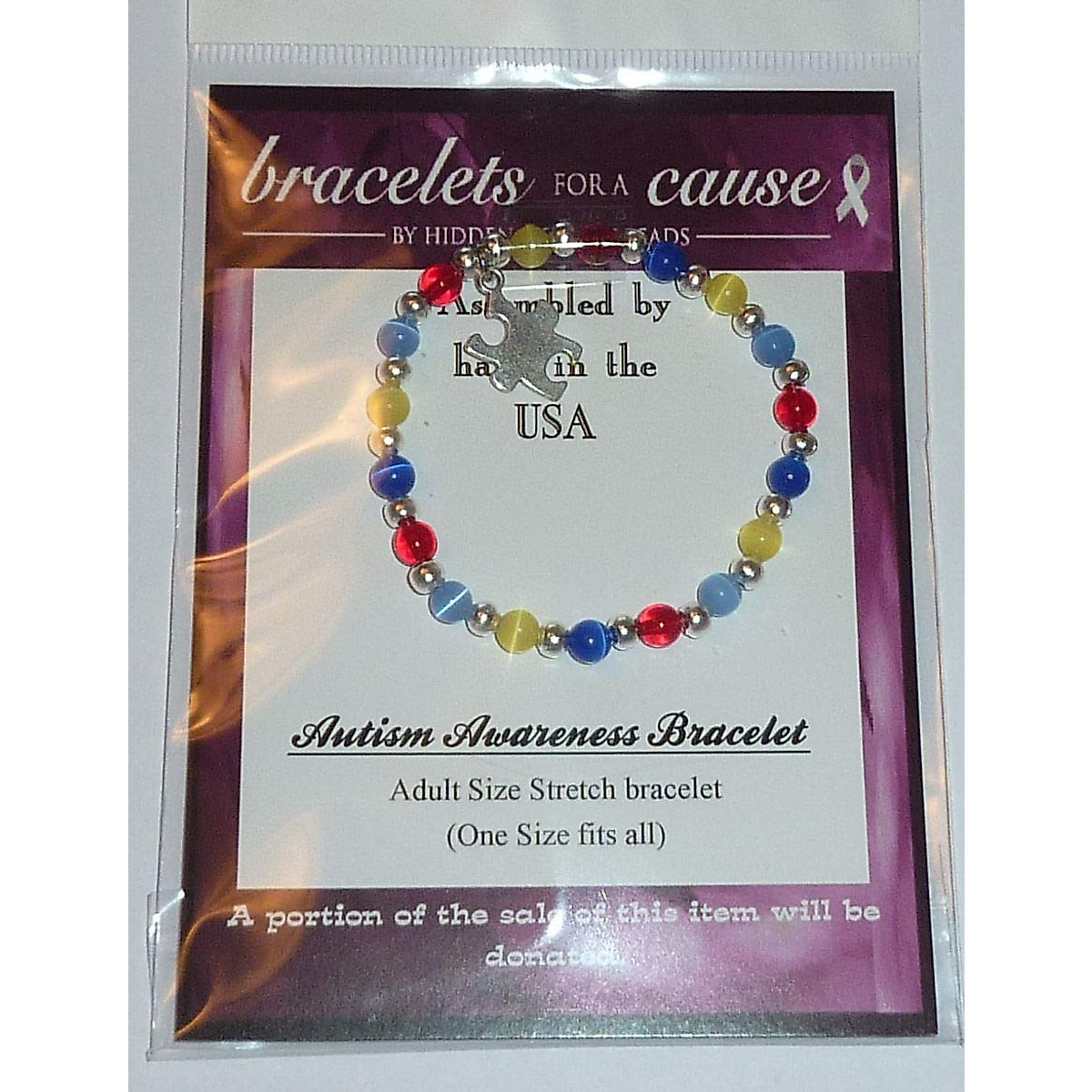 Hidden Hollow Beads Autism Awareness Bracelet, Adult size, Comes packaged (Stretch (Fits Most Adults))