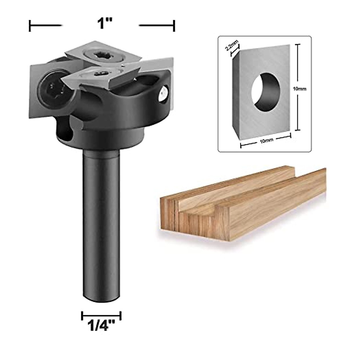 SpeTool CNC Spoilborad Surfaing Router Bit 1" Cutting Diameter 2+2 Flute with 1/4" Shank Router Planning Dado Cleaning Planer Bit