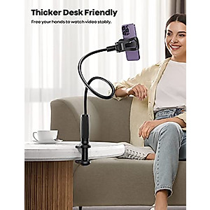 Lamicall Gooseneck Phone Holder for Bed - [Upgraded Stable Clip] for Desk, Headboard, Bed, Bedside, Table, Flexible Gooseneck Long Arm Stand, Overhead Cell Phone Clamp Mount, for All 4-7” Devices