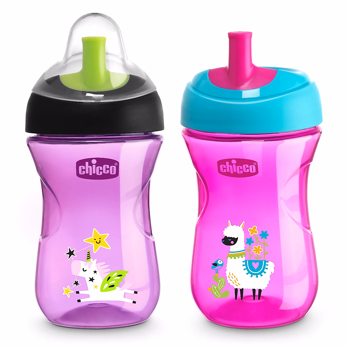 Chicco Sport Spout Trainer, Spill Free Baby Sippy Cup, 9 Months, Pink/Purple,2 Count (Pack of 1)