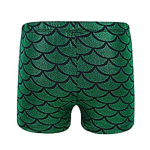 iiniim Girls' Mermaid Fish Scale Gymnastics Dance Cheer Booty Shorts Hot Pants Shiny Biketards Bottoms Green 3-4