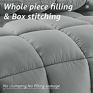 HYLEORY All Season Queen Size Bed Comforter - Cooling Down Alternative Quilted Duvet Insert with Corner Tabs - Winter Warm - Machine Washable - Light Grey