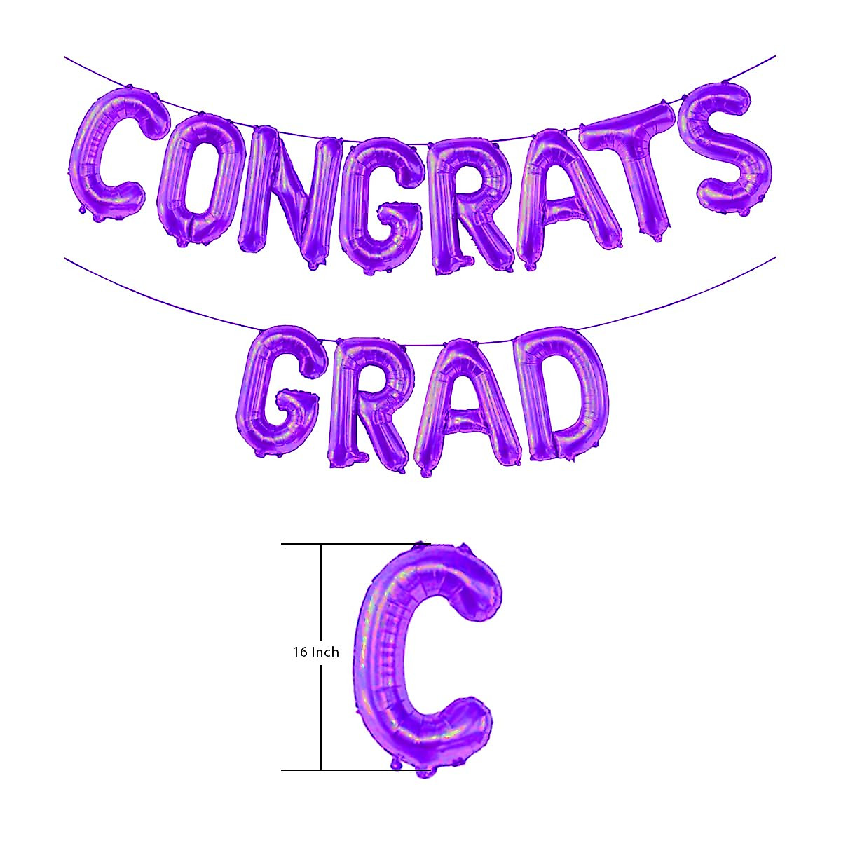Purple Themed 2024 Graduation Decorations, Purple Congrats Grad Banner with Black Purple Latex and Fiol Star Balloons for Purple Congrats Grad Graduation Class of 2024 Party Decorations