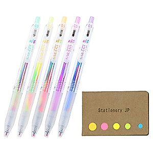 Zebra Sarasa Clip 0.5 Retractable Gel Ink Pen, Rubber Grip, 0.5 mm, Marble Colors, 5 Color Ink, Sticky Notes Value Set