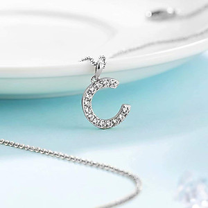 Tarsus C Initial Letter Stainless Steel Silver Alphabet Pendant Necklace Monogram charm cubic zirconia Jewelry Gifts for Women Teen