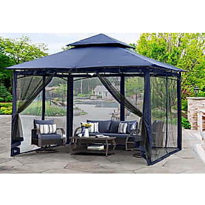 MASTERCANOPY Outdoor Garden Gazebo for Patios with Stable Steel Frame and Netting Walls (10x10,Navy Blue)