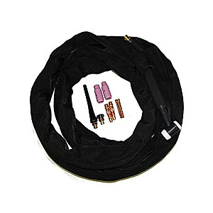 WeldingCity 200-amp WP-26F (Flexible Head) Air-cooled TIG Welding Torch Complete Package with 25-ft Power Cable Hose and Dinse 35-50 (1/2"-pin) In-line Gas-thru Cable Adapter