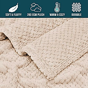 PAVILIA Waffle Textured Fleece Throw Blanket for Couch Sofa, Ivory Cream | Soft Plush Velvet Flannel Blanket for Living Room | Fuzzy Lightweight Microfiber Throw for All Seasons, 50 x 60 Inches