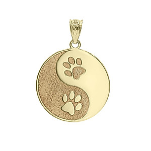 Certified 14k Yellow Gold Personalized Name Yin Yang Tai Chi Cute Puppy Paw Print Pendant