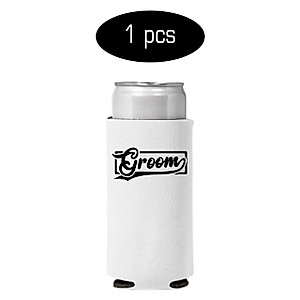 Veracco White Groom and Black Groom's Drinking Team Slim Can Coolie Holder Bachelor Party Wedding Favors Gift For Groom Groomsmans Proposal (White Groom, Black DT, 12)