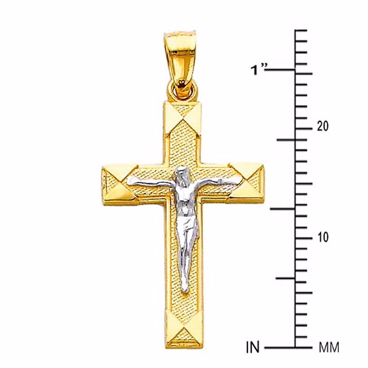 14k REAL Two Tone Gold Religious Jesus Crucifix Cross Charm Pendant