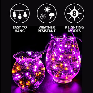 Joiedomi 300 LED Orange & Purple Halloween String Lights with 8 Modes 98.1FT Green Wire for Indoor Outdoor Holiday Décor Halloween Event Decoration, Tree, Eaves, Haunted House Theme Party