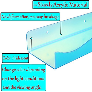 4 Pack 15 Inch Iridescent Acrylic Floating Shelves Wall Mounted Kids Bookshelf Toy Storage Wall Shelf Nail Polish Holder Perfume Display Wall Shelves for Bedroom,Living Room,Bathroom (Wavy Lines)