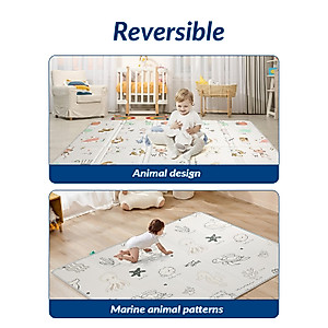 CreateBay Foldable Baby Play Mat, 79x71 Inch Thick 0.8 Inch XPE Foam Waterproof, Extra Large Crawling Mat for Floor Kids Infant Training Non-Slip Reversible Non-Toxic