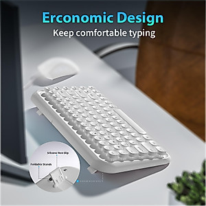 Wireless Bluetooth Keyboard, 2.4GHz Typewriter Retro Keyboard, 84 Keys Portable Office Computer Keyboard with 2xAA Batteries and Cute Floated Round Keycaps for Windows Android PC Laptop Mac iPad,White