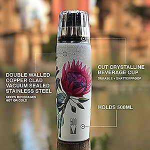 Simple Clean Stuff-V500-Stainless Steel Bottle, Triple Layer Insulate Vacuum Travel Thermos, w/Crystaline Cup-Perfect for Wine, Cocktails, Beverages like Tea/Coffee-Hot 18 hrs/Cold 48 hrs-500ml/16.9oz