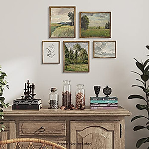 French Country Wall Art Decor - Boho Art Deco Victoria Picture Bathroom - Modern Farmhouse Kitchen Poster Print - Aesthetic Vintage Landscape Set - Sage Green Forest Tree Spring Summer Flower Sketch