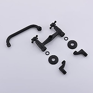 Jshozzy Matte Black Wall Mount Kitchen Sink Faucet Double Handle 3 Inch to 9 Inch Swivel Spout Wall-Mounted Commercial Bar Sink Faucet NSF Lead-Free Hot and Cold Water Mixer Tap Utility Sink Faucet
