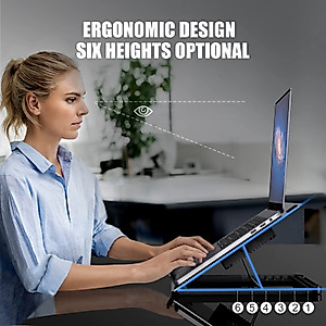 TECKNET Laptop Stand With Cooling Pad, Adjustable Aluminum Computer Stand, Portable Ultra-Slim Quiet Laptop Cooler with 2 Separable Powerful Laptop Fans, for Business Office Laptops Within 15.6 Inches