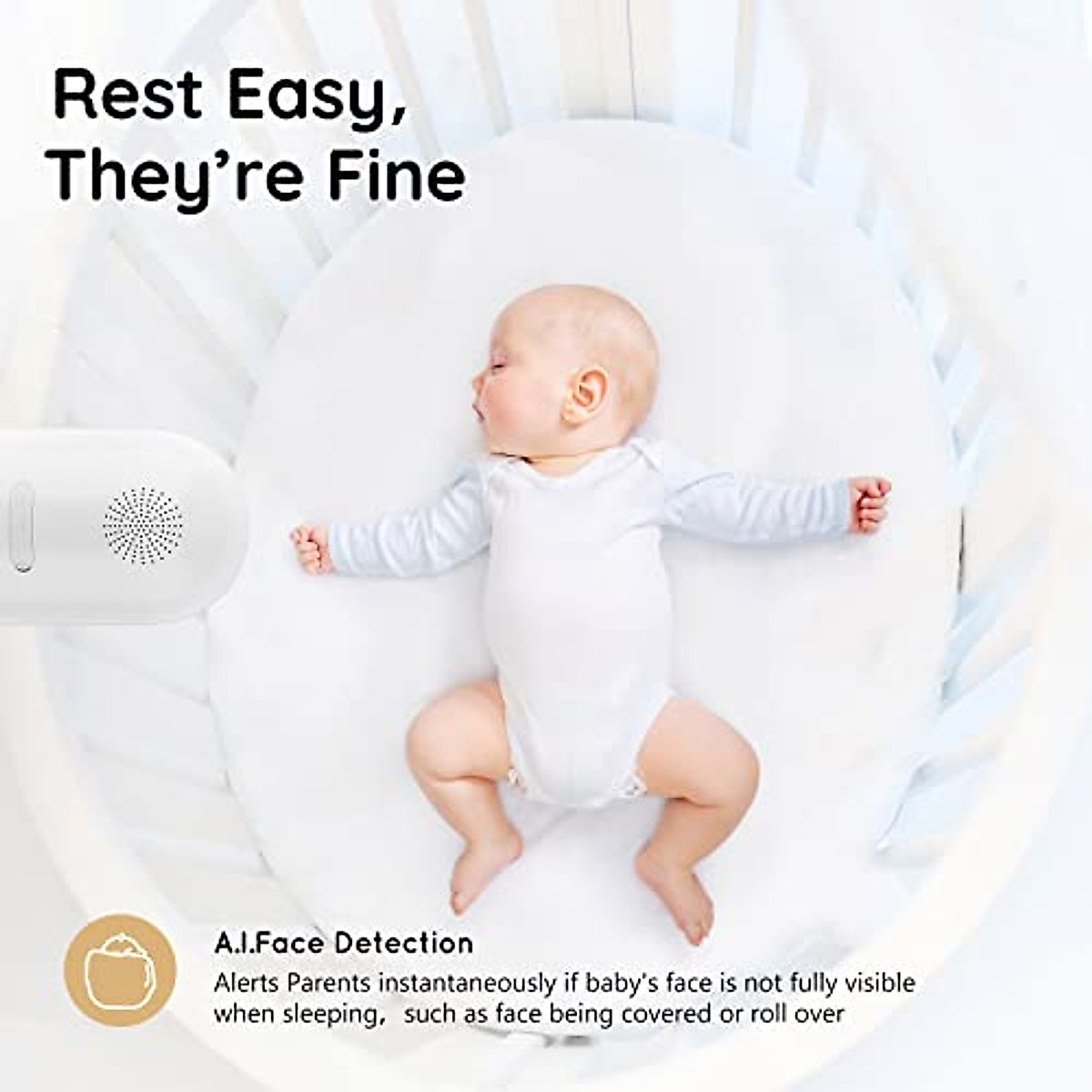 ebemate 1080P Smart Baby Monitor Camera,AI Video Baby Monitor with HD Video & Audio No Glow Night Vision,Soft Night Light,Temp & Humidity Sensors & Two-Way Talk Audio Cam Baby Monitoring-U1 Plus
