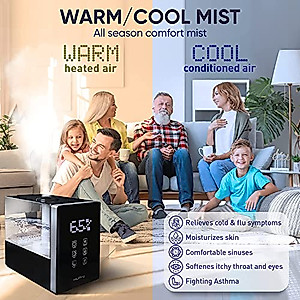 Top Fill Cool Mist & Warm Mist Humidifier for Large Room Home Bedroom Living Room 6L Big Capacity, Air Ultrasonic Humidifiers with Essential Oil Diffuser, Quiet for Baby, Good for Asthma and Allergies