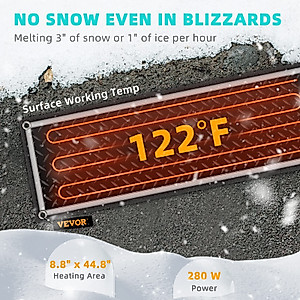 VEVOR Snow Melting Mat, 10 x 48 inch, 3 in/h Speed, Heated Outdoor Doormat for Winter Stairs, No-Slip Rubber with Plug, Power Cord, Outlet Timer, Reflective Strip, Velcro, Ground Stake, 10” x 48"