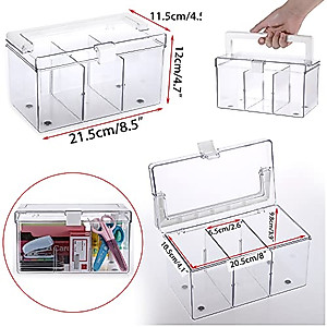 BTSKY Multipurpose Plastic Storage Box with Top Handle & Latch Lock- Portable Storage Box Sewing Box, Tool Box with 2 Removable Grids and Anti-slip Feet for Organizing Art Craft Supplies, Cosmetics, Stationary Supplies(Clear White)