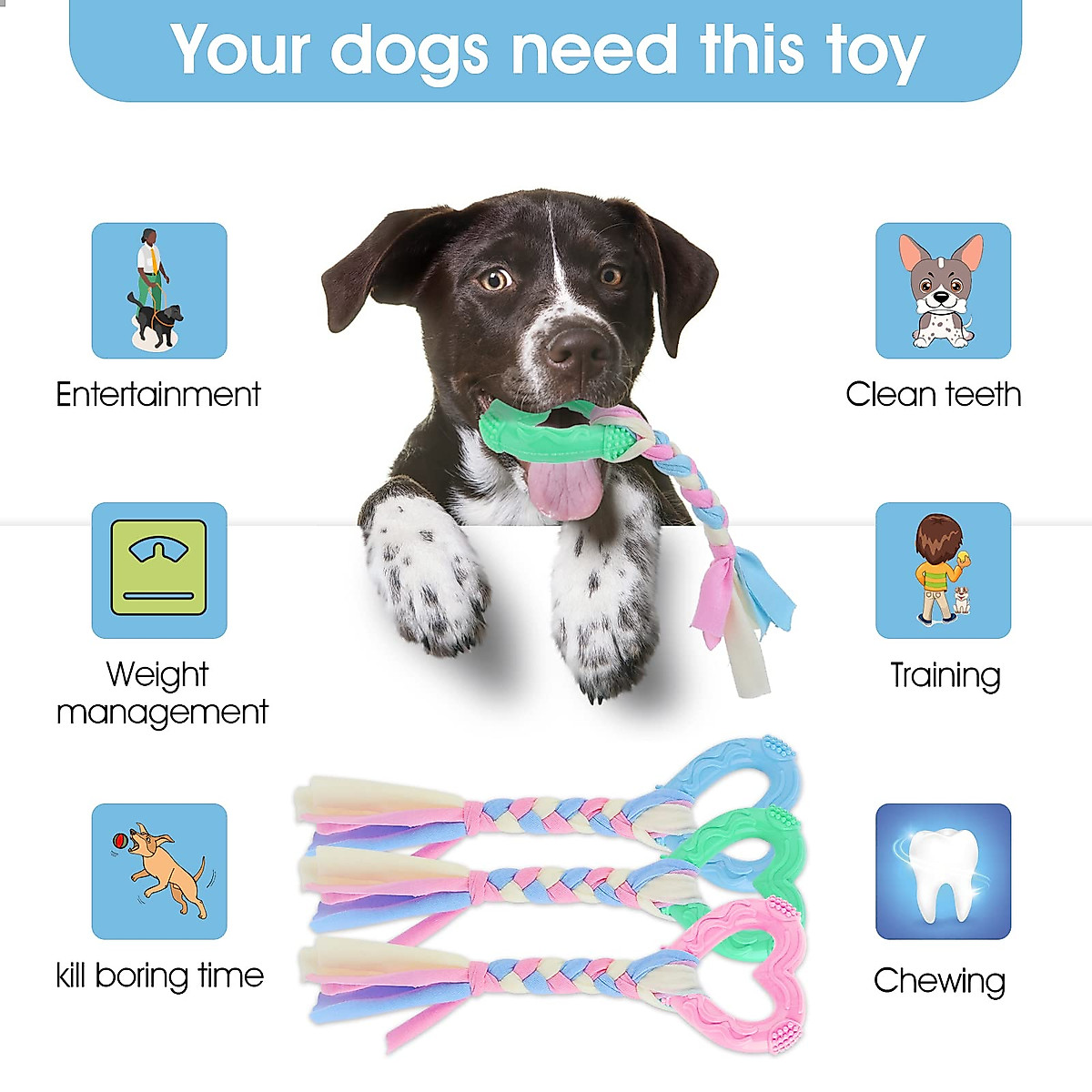 cobee Puppy Toys for Teething Small Dogs, 3 Pcs 360° Deep Clean Small Dog Heart Shaped Chew Ring with Cotton Ropes Interactive Pet Toys for Small Dogs, Oral Teeth Soothes Itching for 2-8 Months Dogs