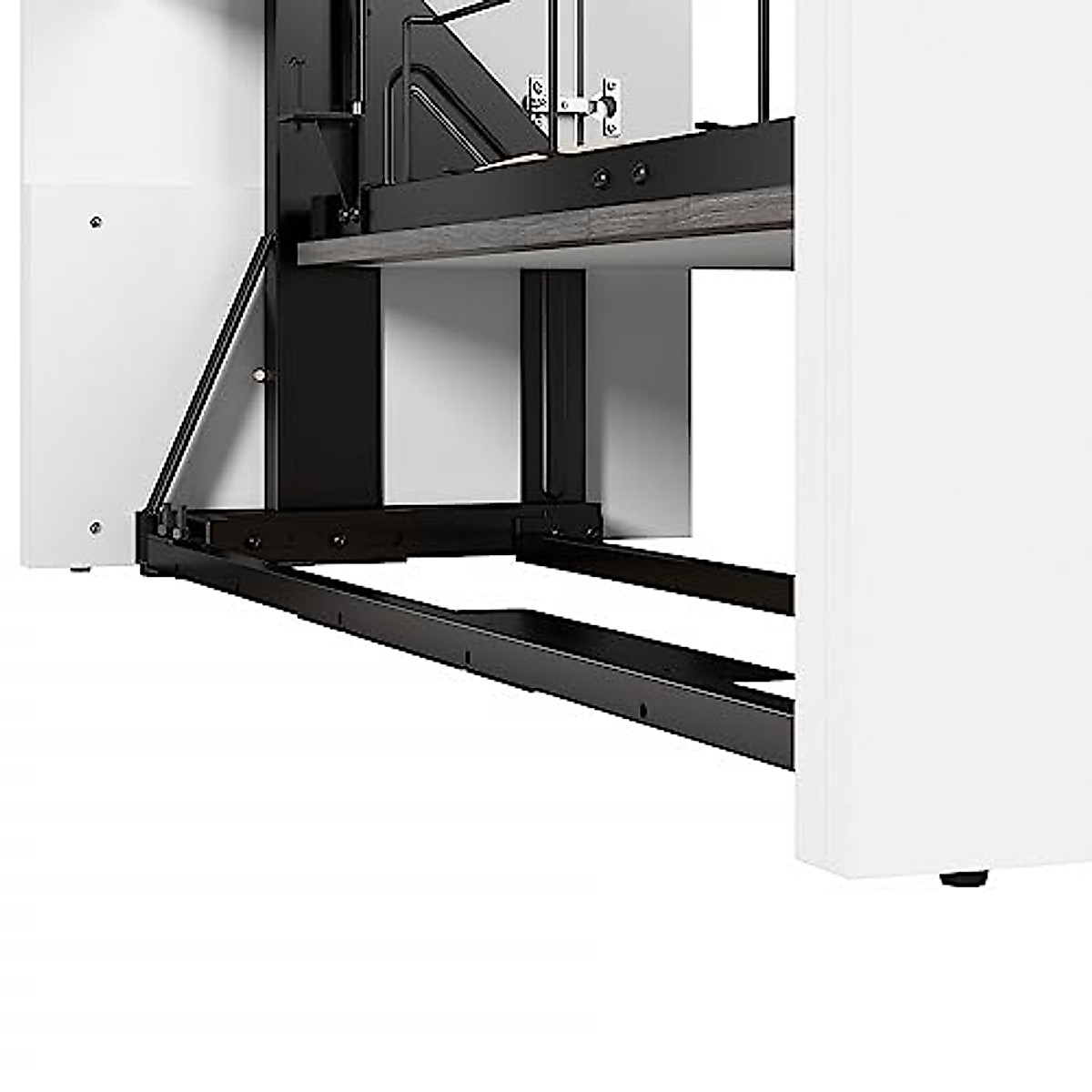 Bestar Orion Murphy Bed with Storage Cabinet and Fold-Out Desk (91W), Sleeping Arrangement with Work Surface, Full, White & Walnut Grey