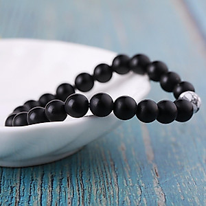 2 Pcs Couple Distance Relationship Bracelets Black Matte Agate & White Howlite Energy Beads Stone Ying Yang Balance Bracelet Banglet for Lovers Touch Bracelets Long Distance Relationship¡­
