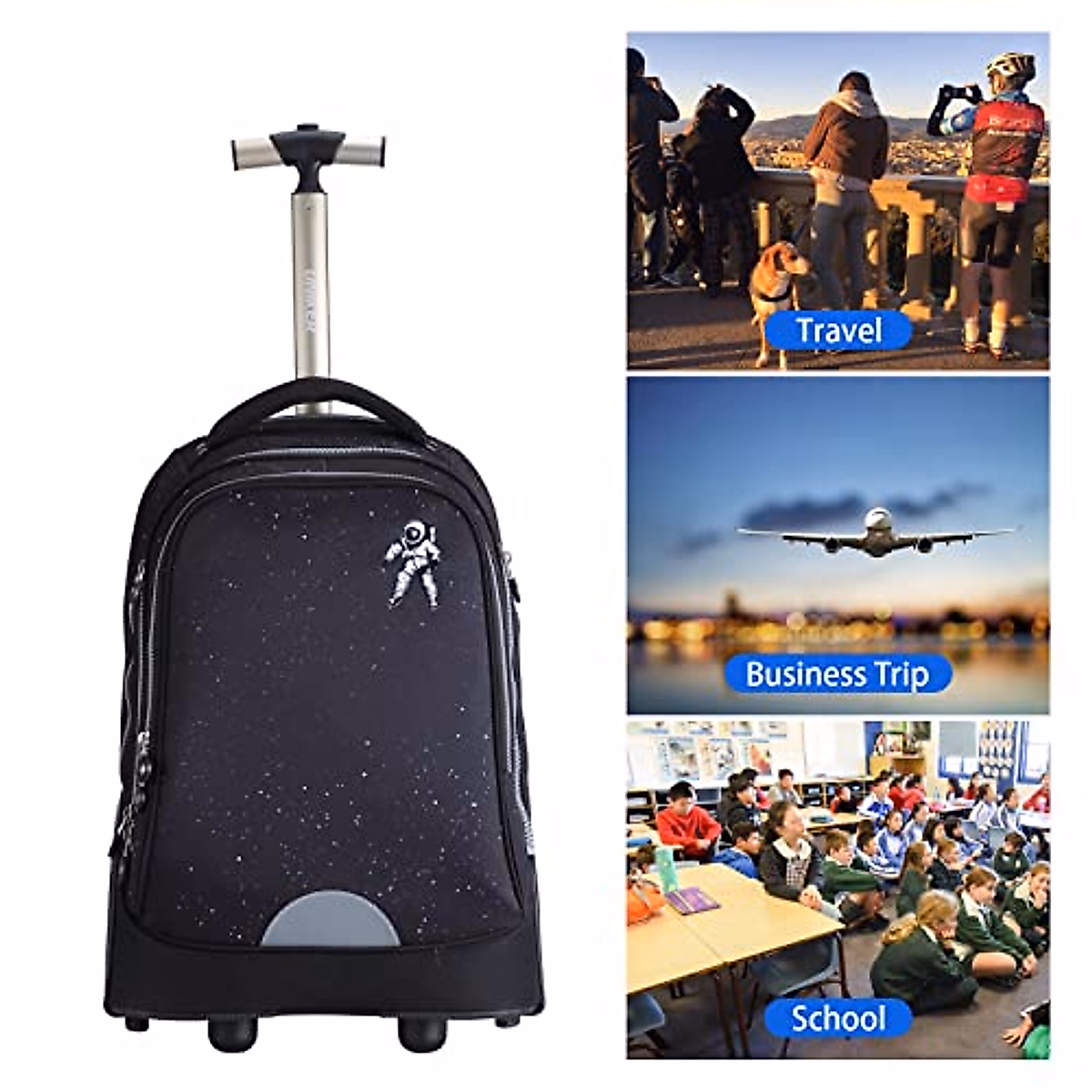UNIKER Rolling Laptop Bag for 14 Inch Laptop,19 Inch Roller Bookbag for Teens,Roller Travel Bag,Wheeled Bookbag High School,Trolley School Bag,Schoolbag with Wheels Spacewalk